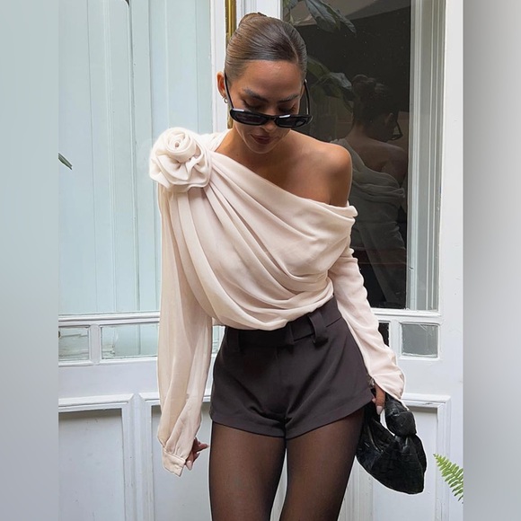 Commense | Tops | Chiffon Semisheer One Shoulderasymmetrical Top | Poshmark